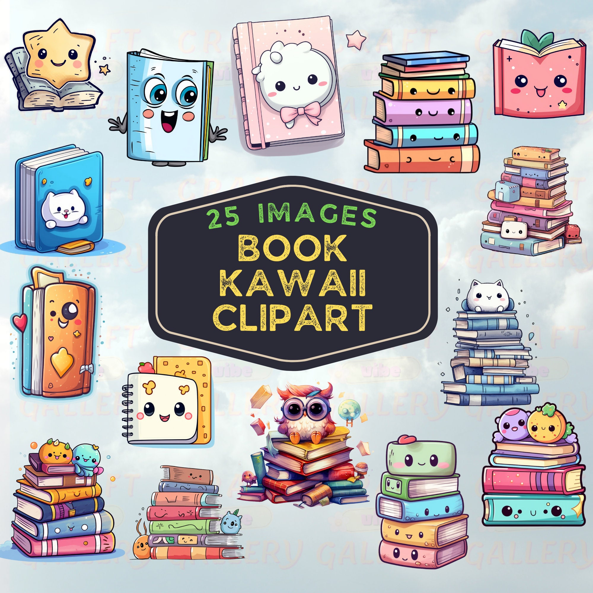 Kawaii Books Clipart, Cute Cartoon School Books Clip Art, Kawaii Book ...