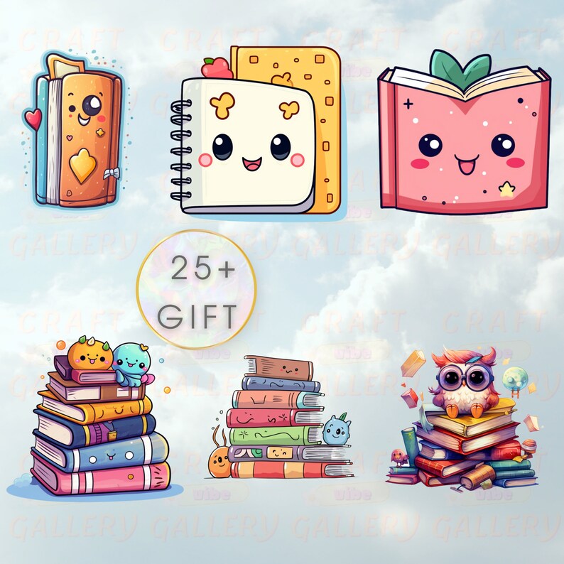 Kawaii Books Clipart, Cute Cartoon School Books Clip Art, Kawaii Book ...