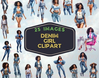 Denim Girl Clipart, Fashion Girl Clipart, Fashion Girl Clipart, Jeans ...