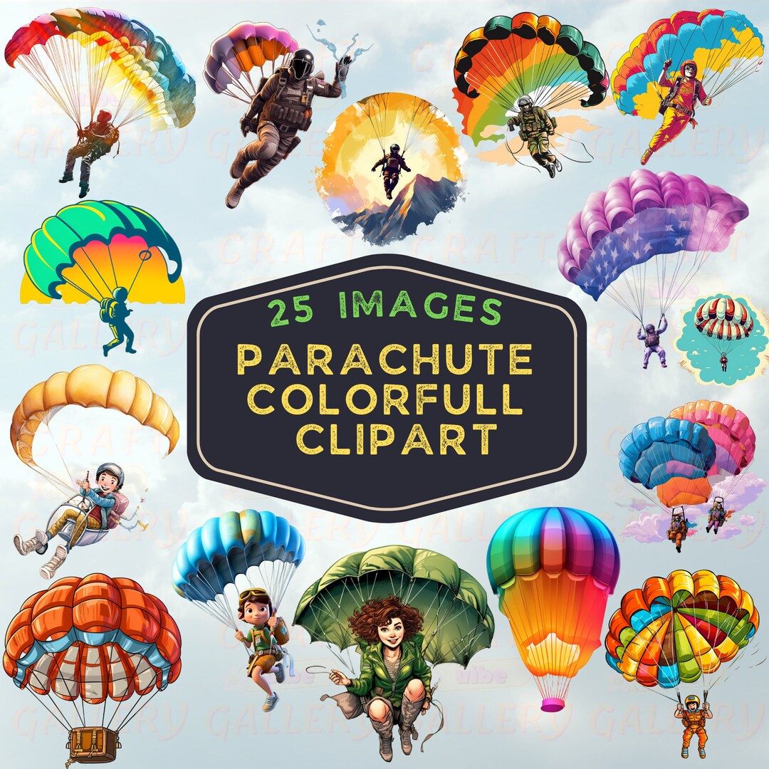 Parachute Colorful Clipart Parachuting Digital Clipart Cute - Etsy