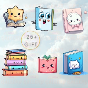 Kawaii Books Clipart Cute Cartoon School Books Clip Art - Etsy