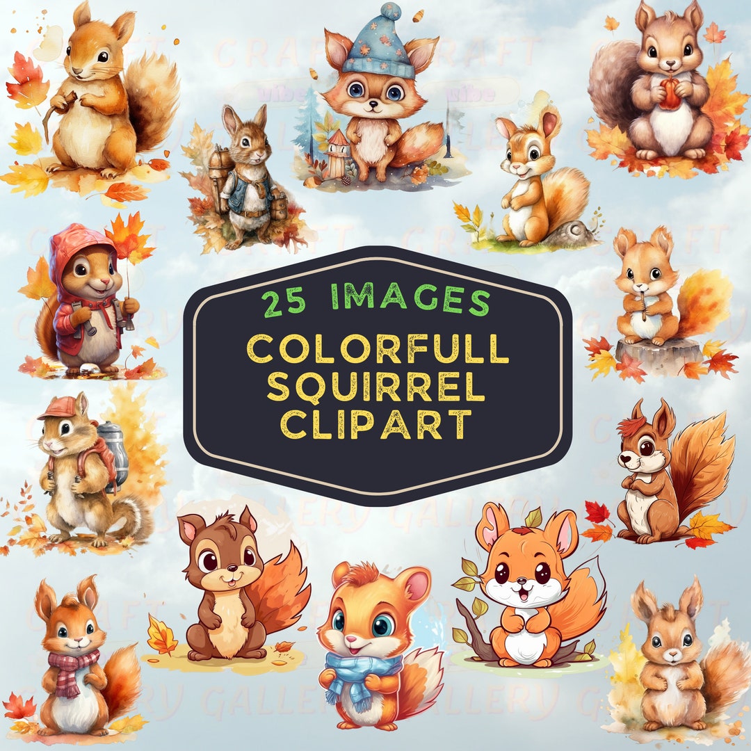 Autumn Squirrels Clipart Watercolor Squirrel Clipart - Etsy
