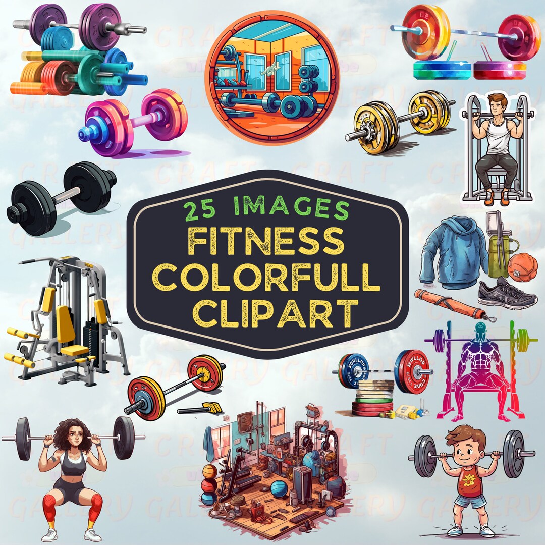 Watercolor Fitness Clipart, Workout Clipart, Gym and Fitness Poster ...