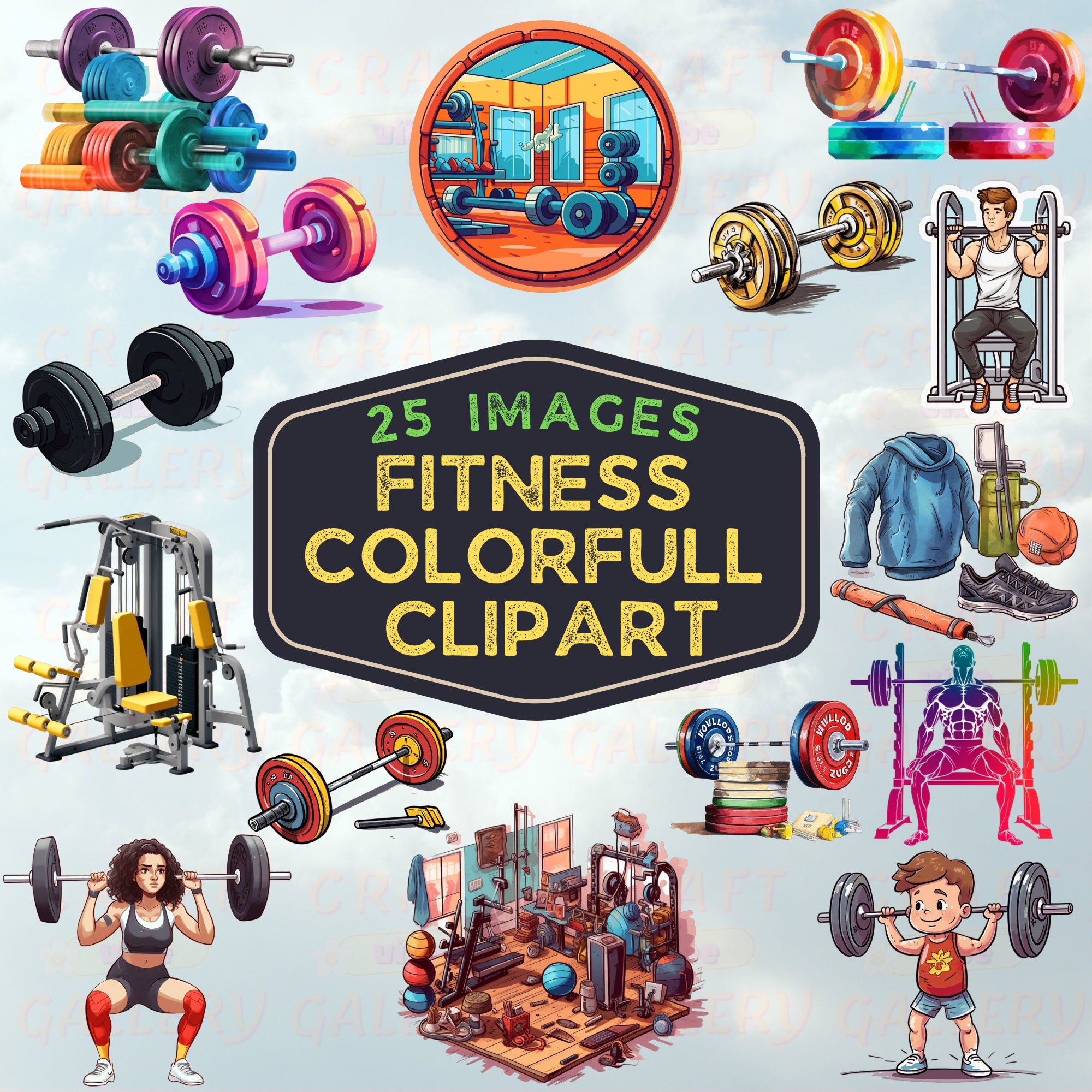 Watercolor Fitness Clipart, Workout Clipart, Gym and Fitness Poster ...