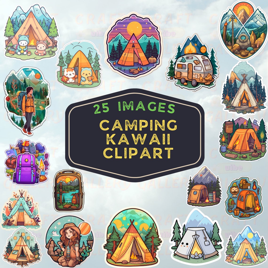 Kawaii Camping Clipart, Kawaii Camping Clip Art Set, Kawaii Clipart ...