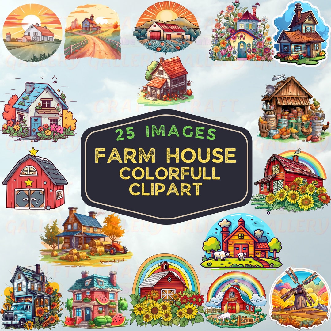 Colorful Farm House Clipart Playful House Clipart House - Etsy