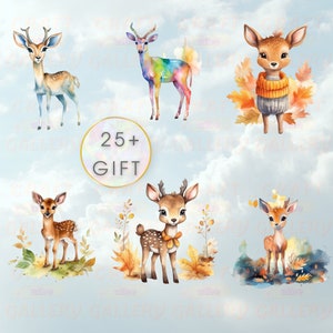 Watercolor Deer Clipart, Baby Deer Clipart, Watercolor Little Animal ...