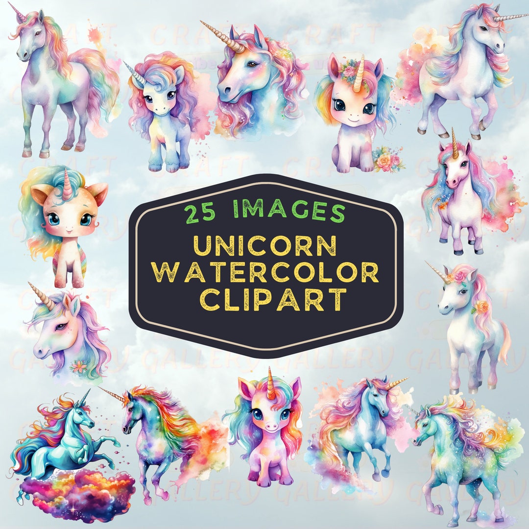 Watercolor Unicorn Clipart Fantasy Clipart Graphics PNG Cute - Etsy