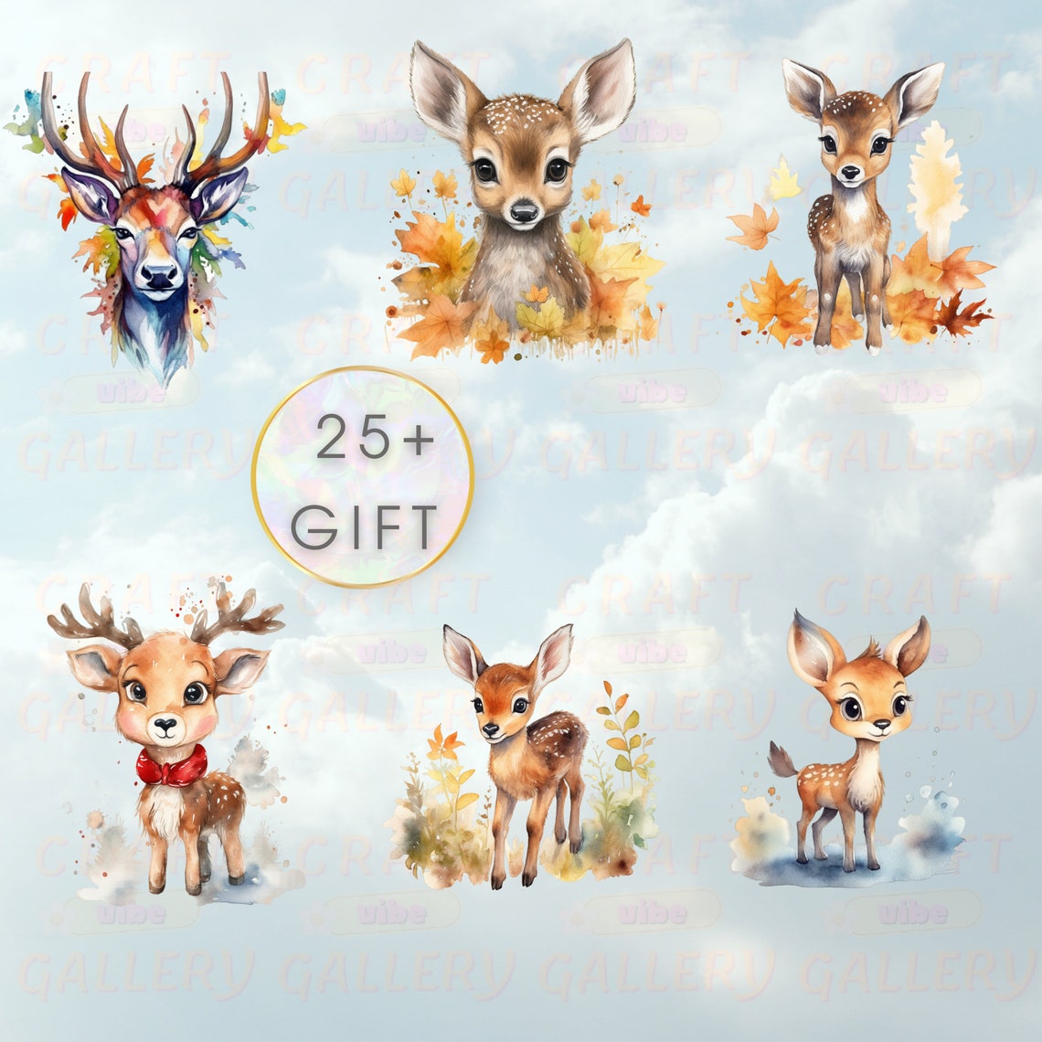 Watercolor Deer Clipart, Baby Deer Clipart, Watercolor Little Animal ...