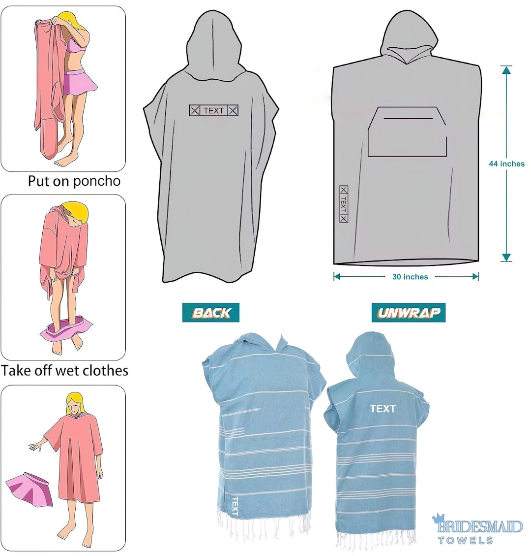 CUSTOM Gift Hooded Poncho for Adult, Unisex Beach Cover Up ...