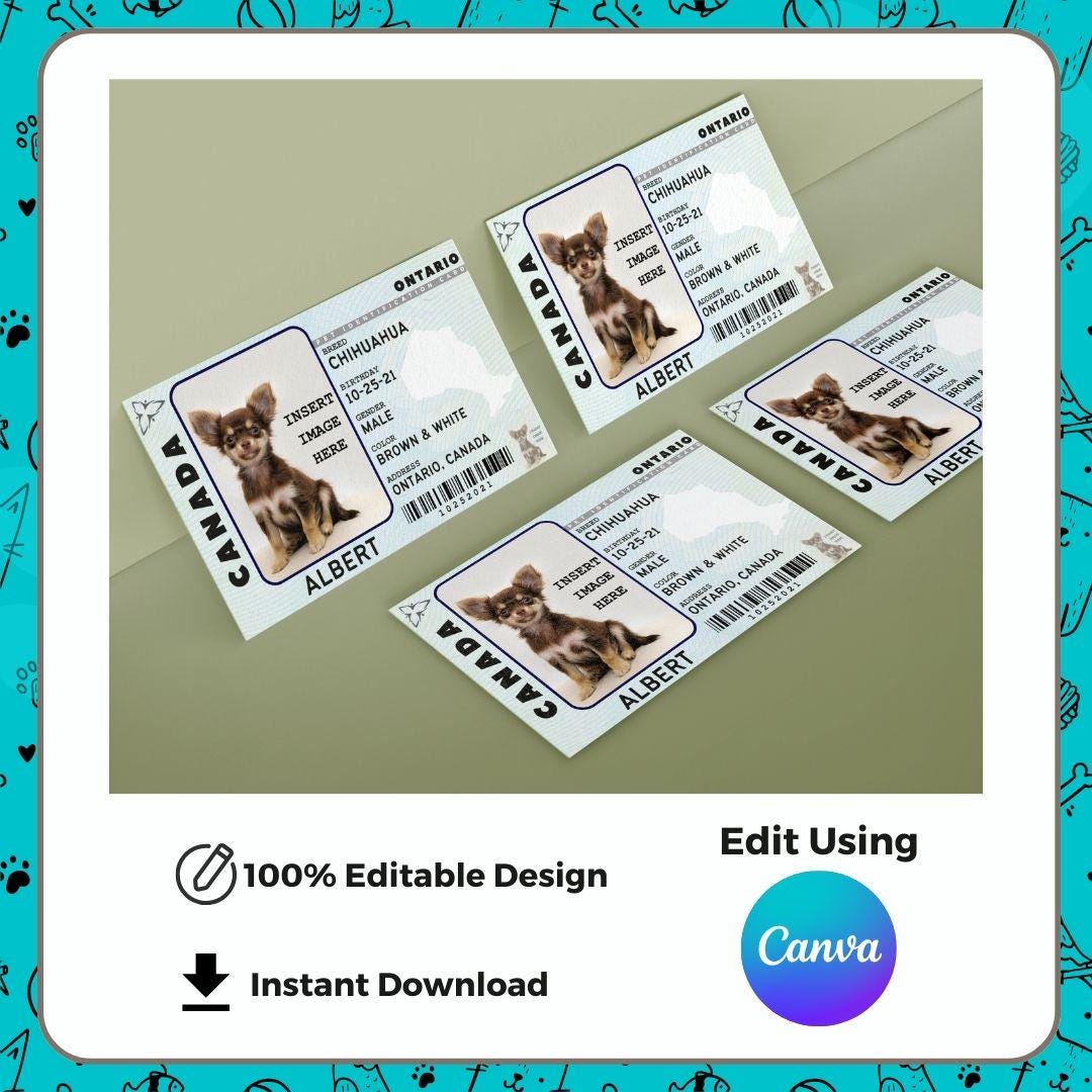 Custom Ontario Pet ID Card Digital Download & Editable in Canva ...