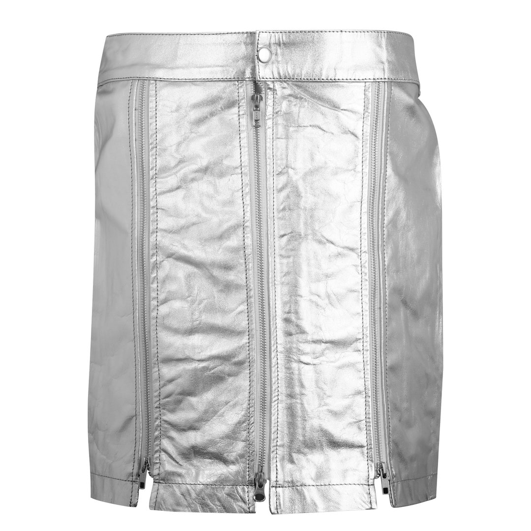 Genuine Leather Mini Skirt Women's Lambskin Metallic Leather Celebrity ...