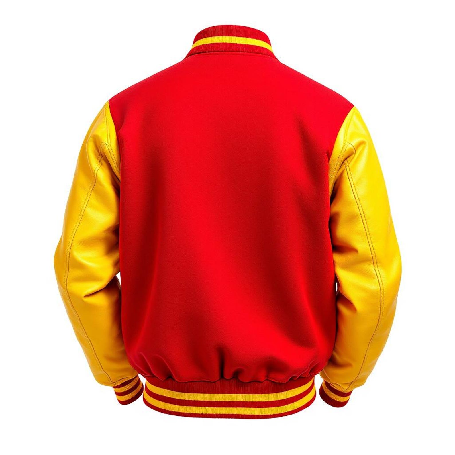 Custom Varsity Jacket Red Wool Body Yellow Leather Sleeves Personalized ...