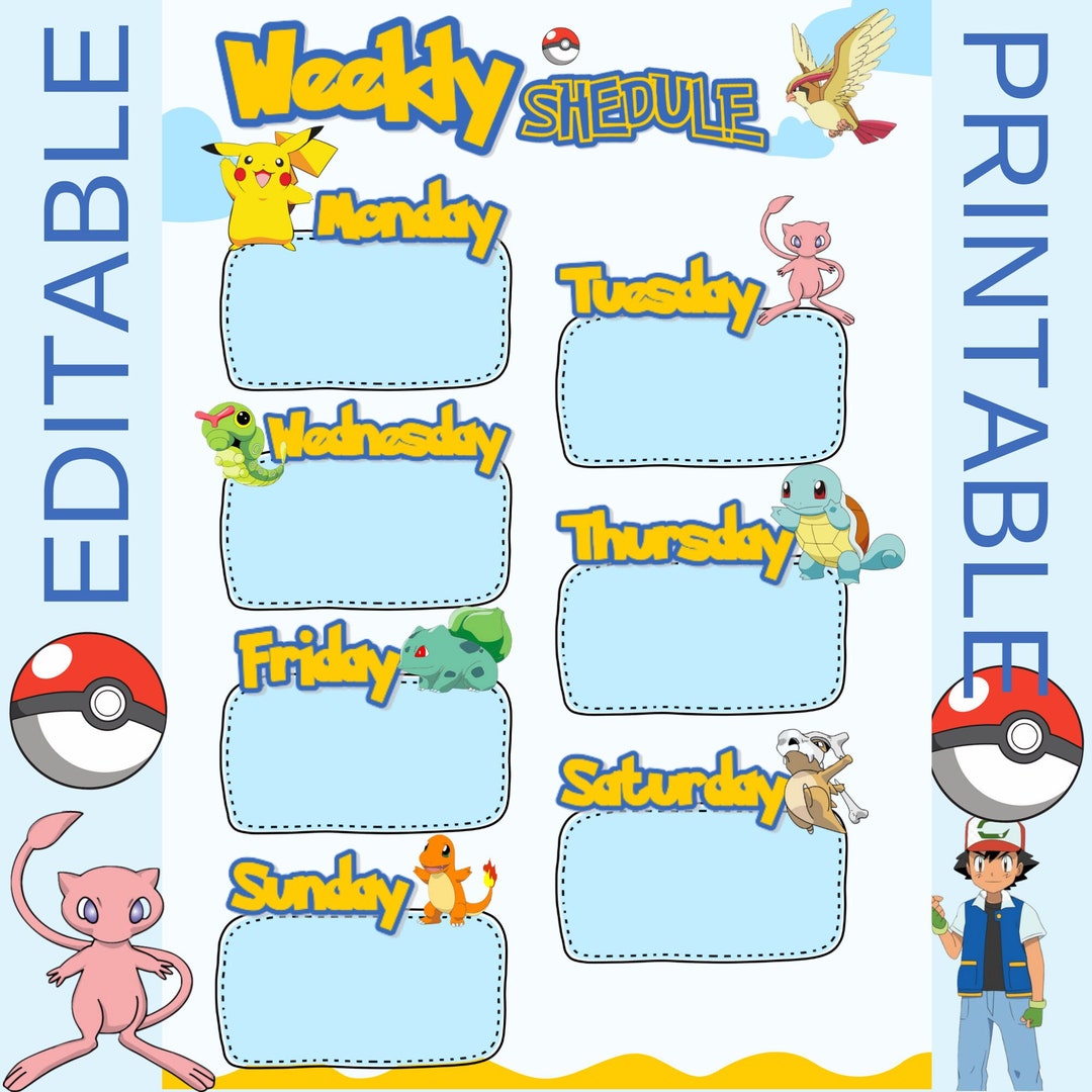 Pokemon Weekly Planner Pokemon Weekly Shedule Daily Work - Etsy UK