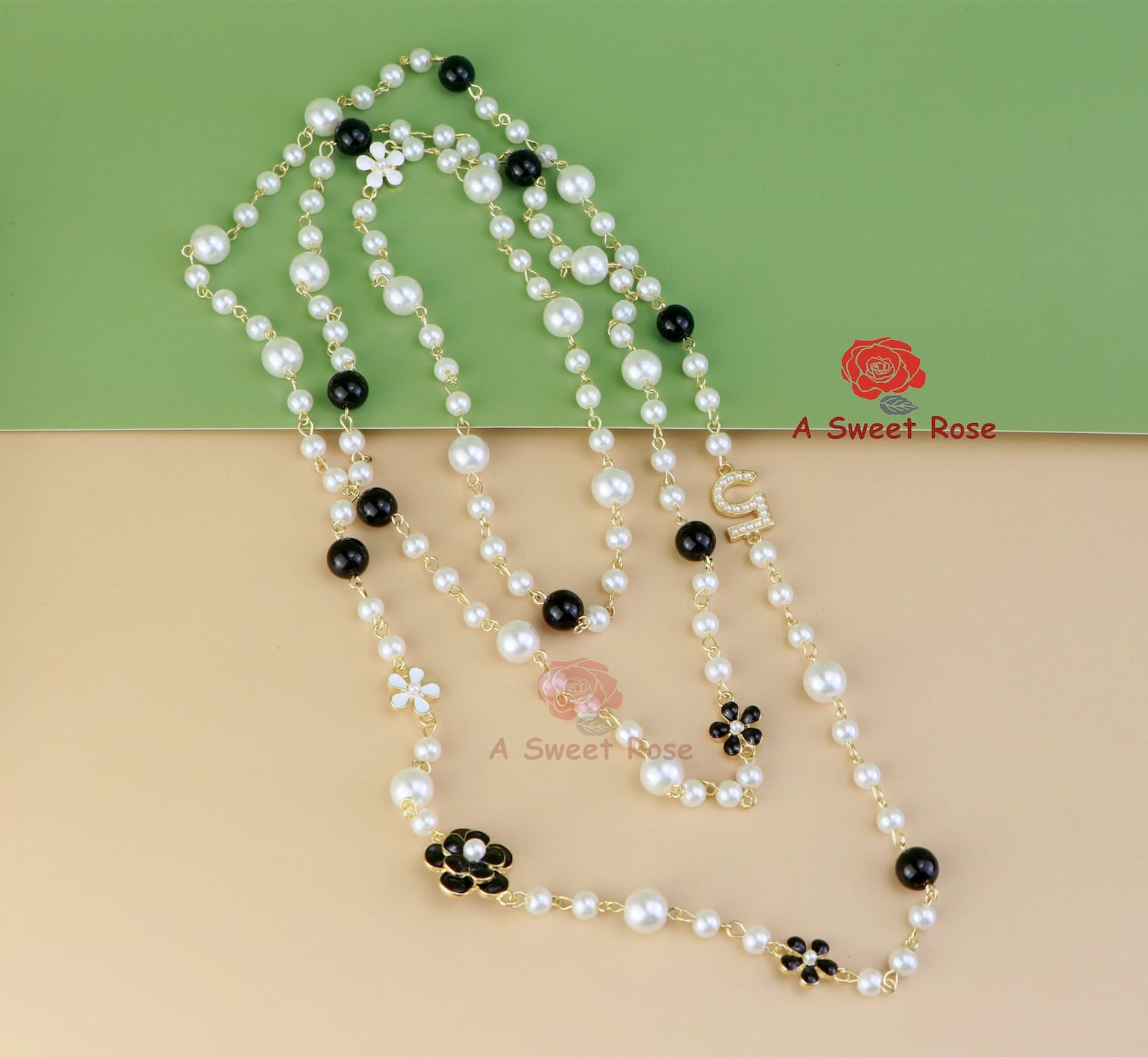 Layered Pearl Necklace,multi-layer Camellia Long Necklace,rose Flower ...