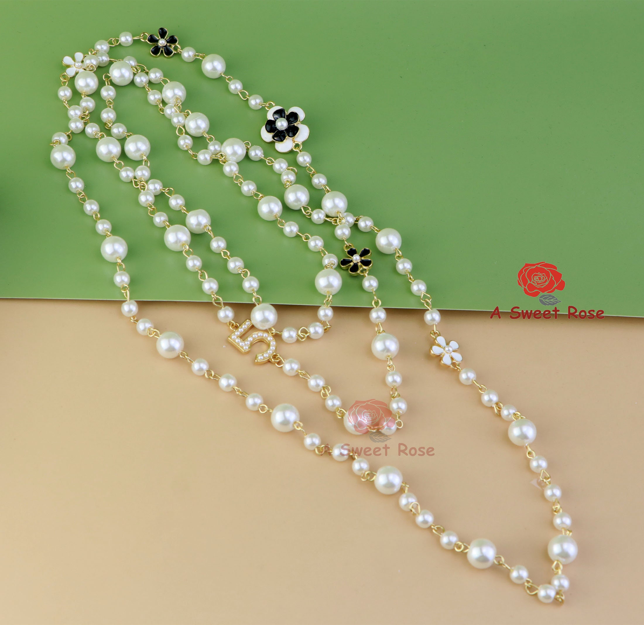 Layered Pearl Necklace,multi-layer Camellia Long Necklace,rose Flower ...