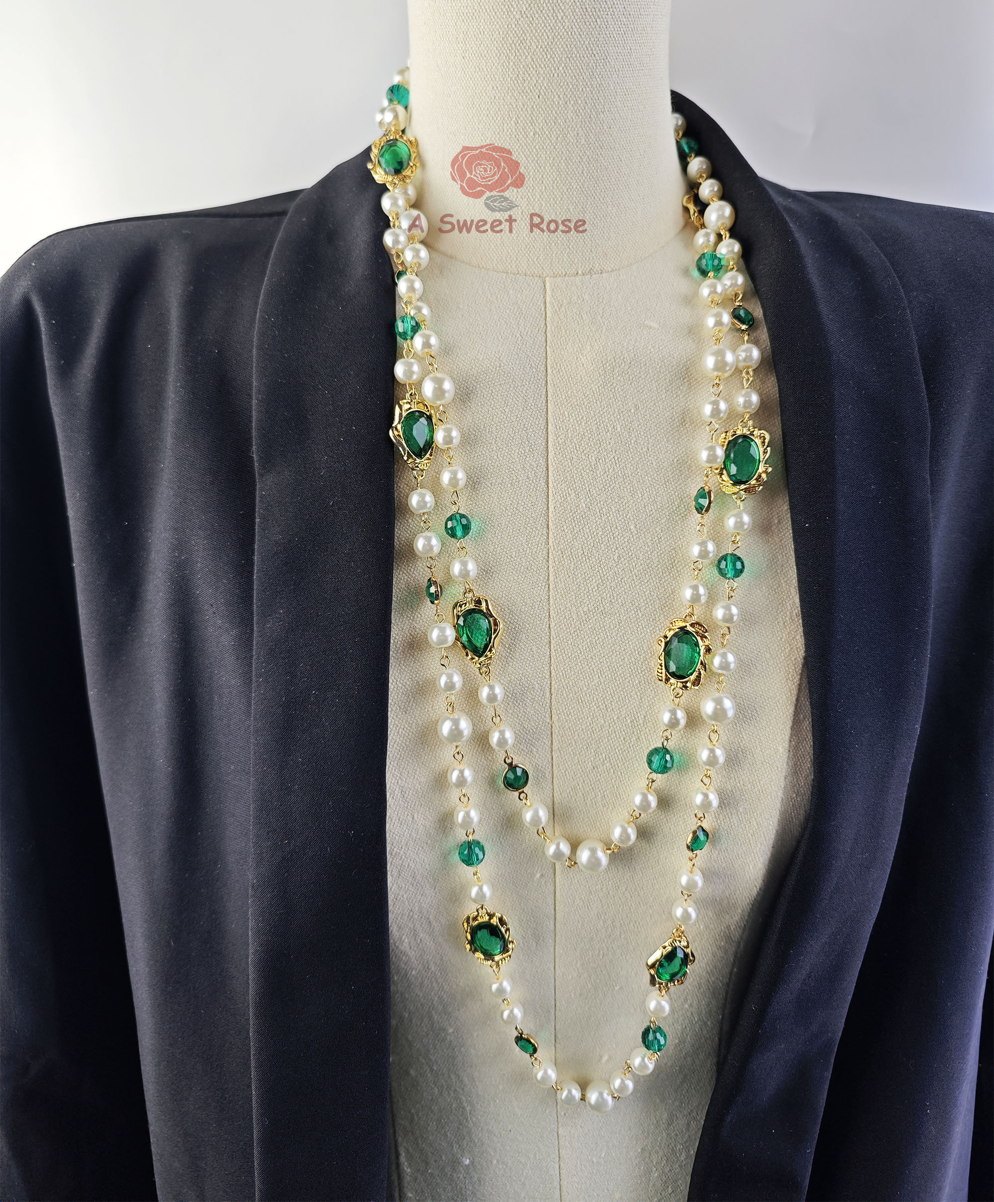 Layered Pearl Necklace,multi-layer Camellia Long Necklace,rose Flower ...