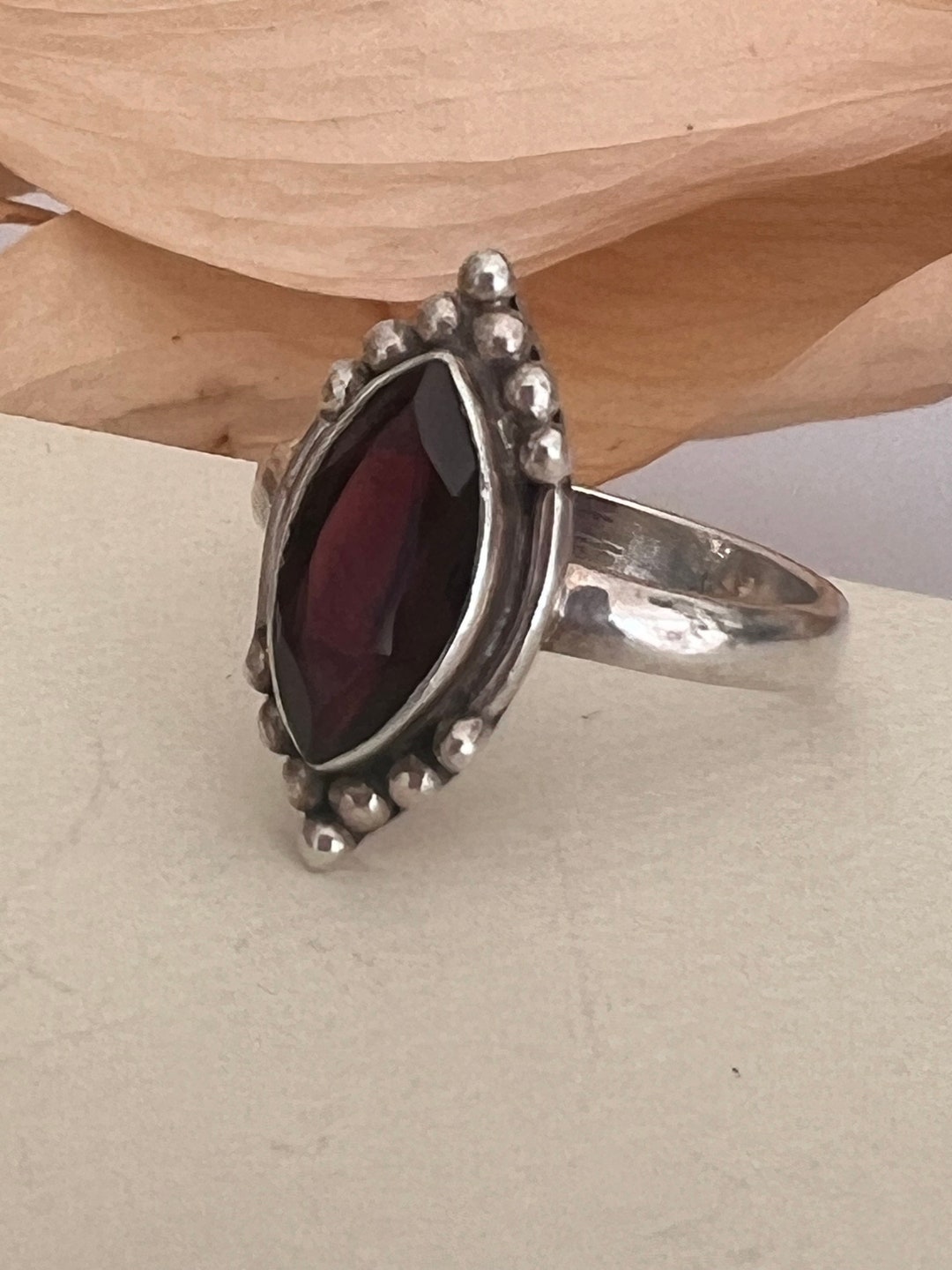 Sterling Silver Faux Marquise-cut Garnet Gemstone Statement Ring. - Etsy