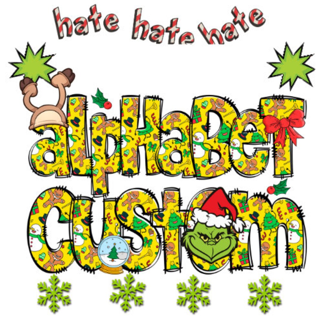 Christmas Grinch's Clip Art Doodle Letters & Numbers - Etsy