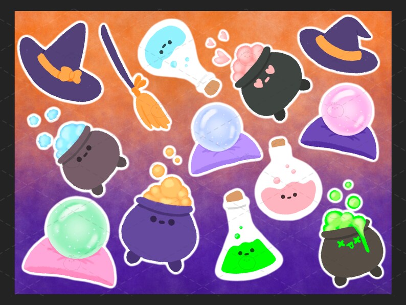 Cute Halloween Character Doodle Art Set Hand Drawn - Etsy