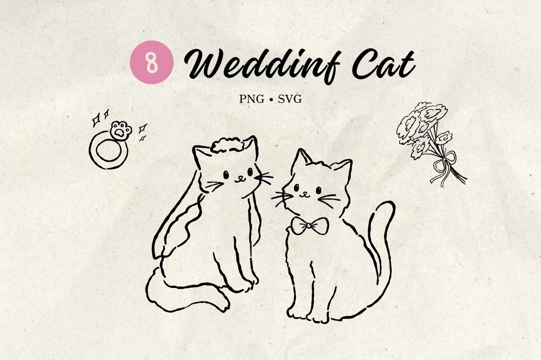 Wedding Cat Clipart | Hand Drawn Whimsical Marriage Cat, Bride & Groom ...