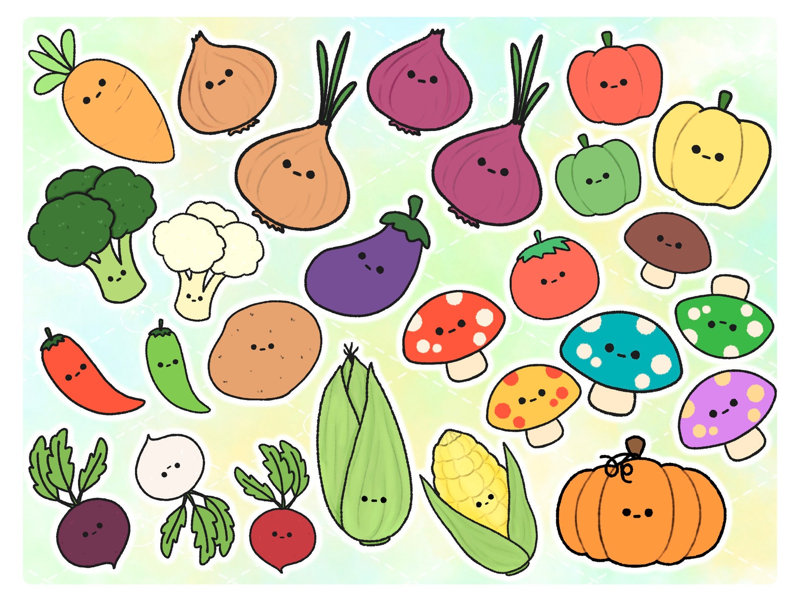 Cute Vegetable Character Doodle Art Set Hand Drawn - Etsy