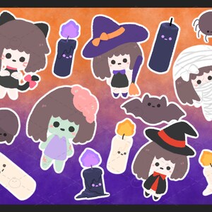 Cute Halloween Character Doodle Art Set Hand Drawn - Etsy