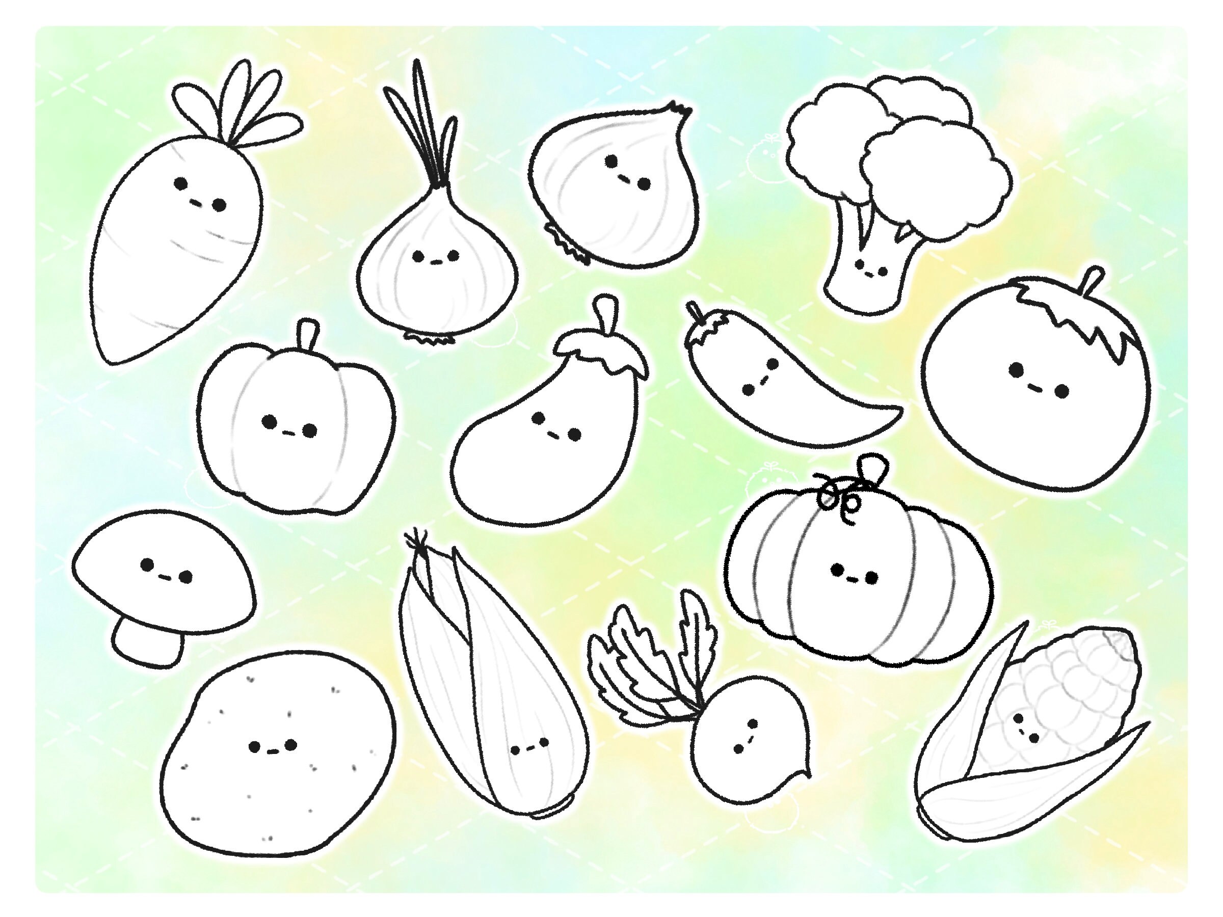 Cute Vegetable Character Doodle Art Set Hand Drawn - Etsy