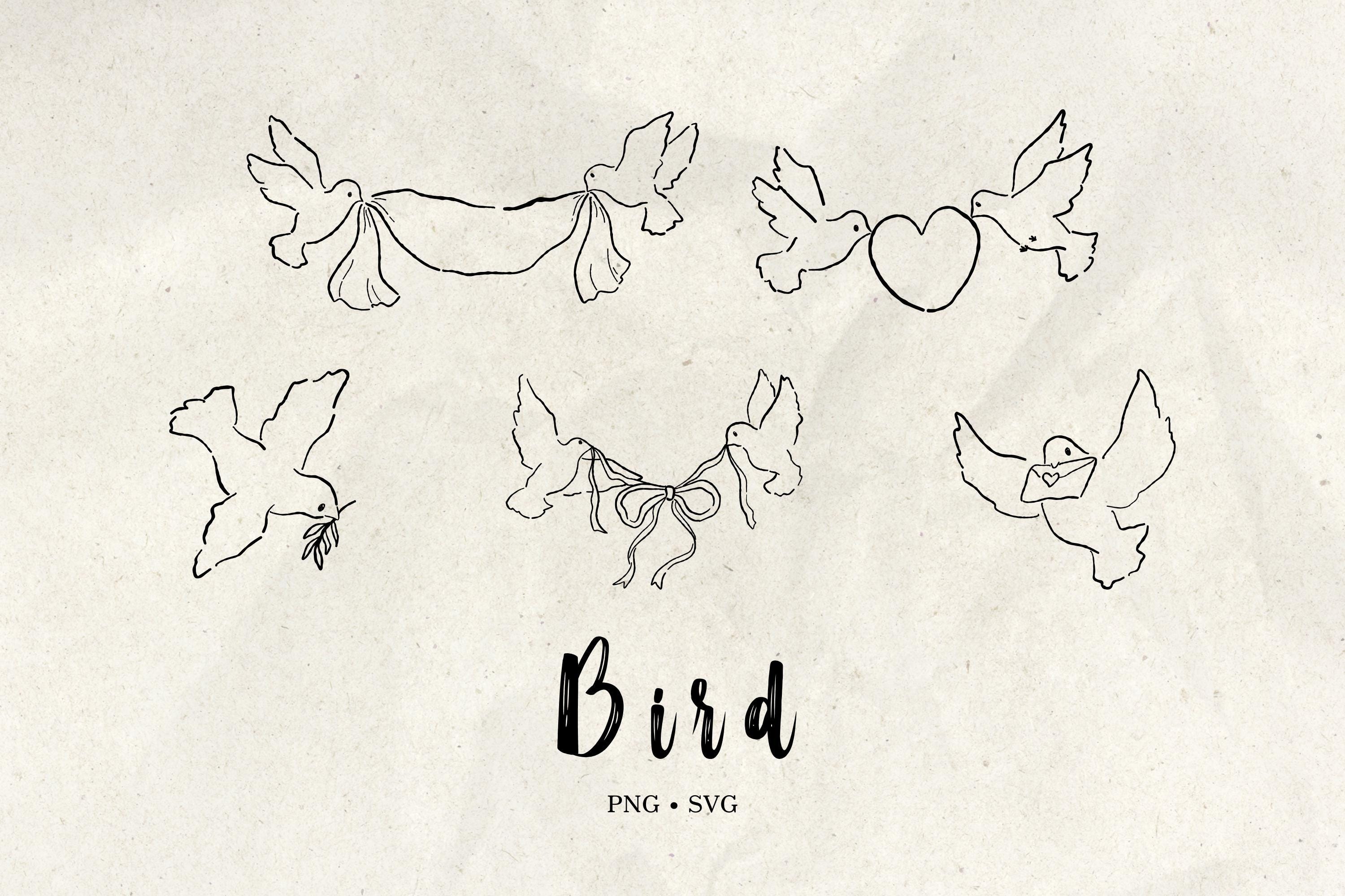 Hand Drawn Bird Clipart | Wedding Whimsical Dove for Wedding Invitation ...