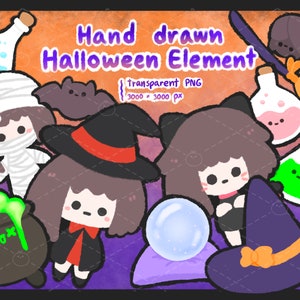 Cute Halloween Character Doodle Art Set Hand Drawn - Etsy