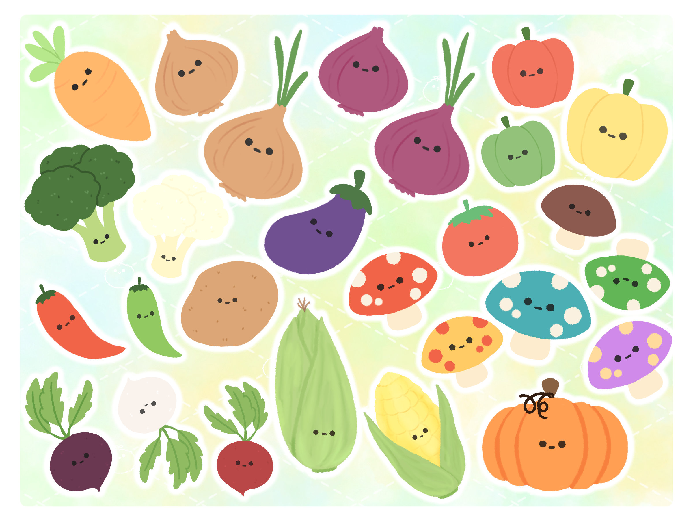 Cute Vegetable Character Doodle Art Set Hand Drawn - Etsy