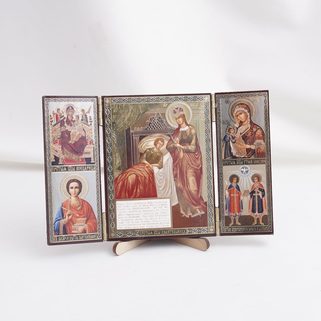 Triptych Orthodox Icon, Icon of the MOTHER of GOD “the HEALER”, Handmade Orthodox Icon of ...