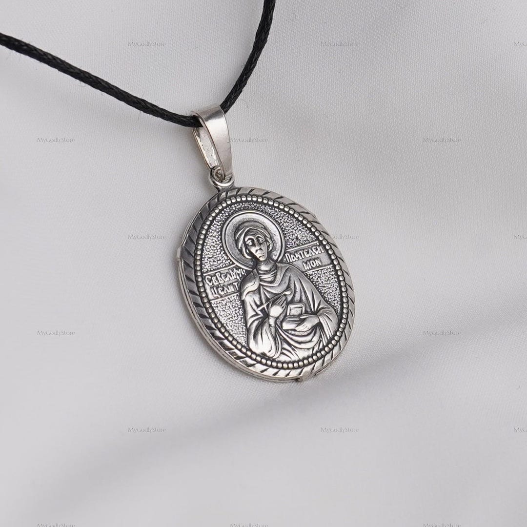 SAINT PANTELEIMON Orthodox Icon Pendant Necklace, Men Jewellery ...