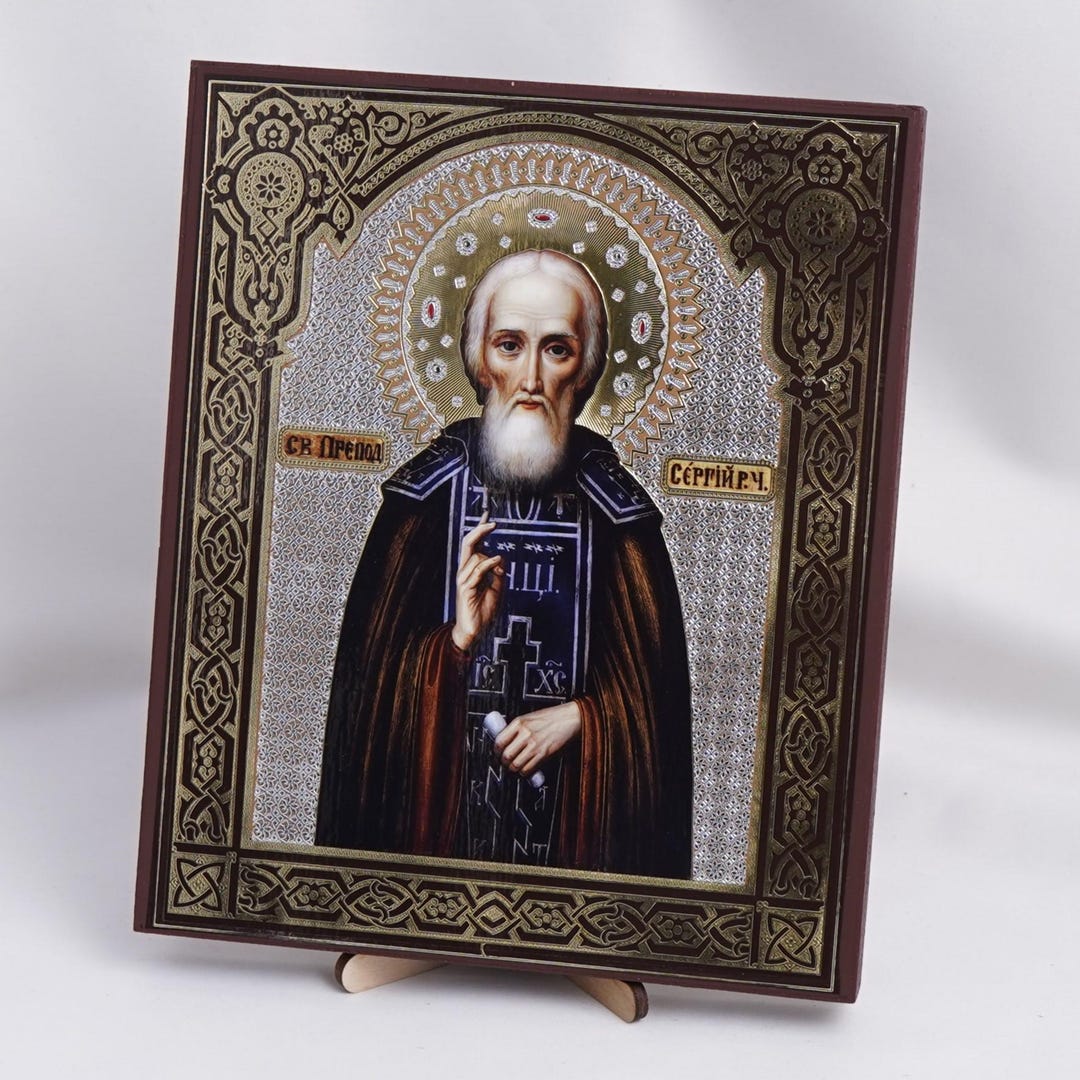 Saint SERGIUS of RADONEZH Icon, Personalized Icon, Handmade Orthodox Icon of Venerable Sergius ...