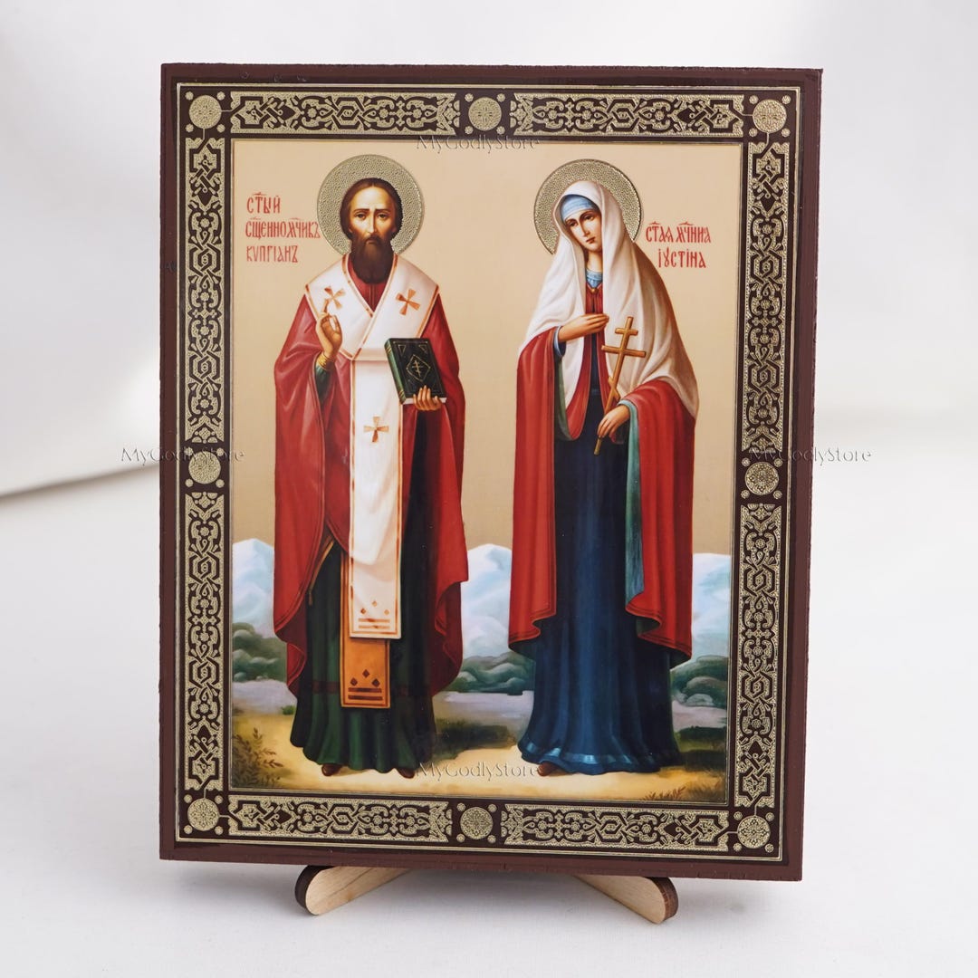 Icon of Sts. CYPRIAN & JUSTINA, Personalized Icons, Handmade Orthodox ...