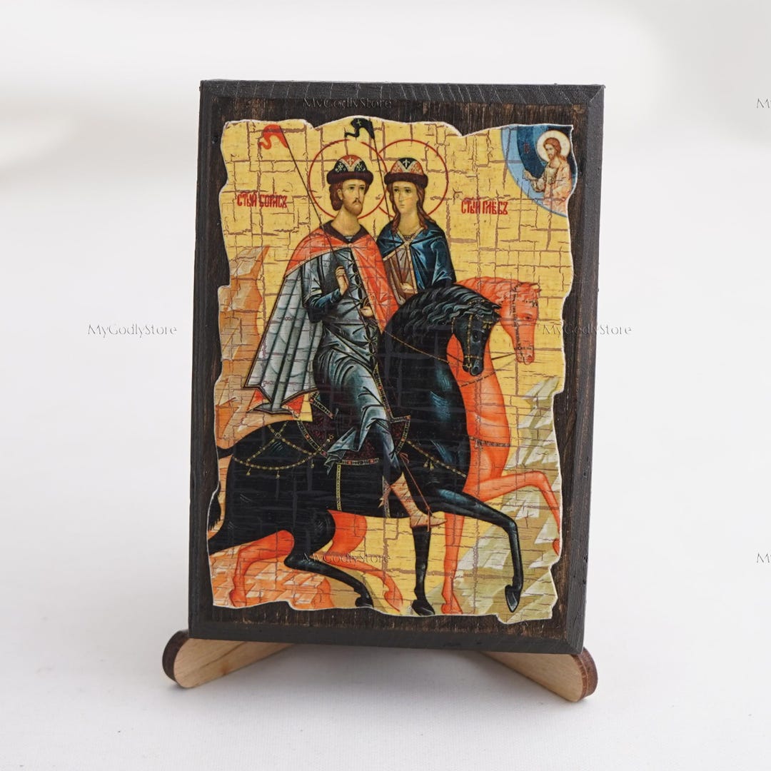 Icon of SAINTS BORIS and GLEB, Christian Icons, Handmade Greek Orthodox ...