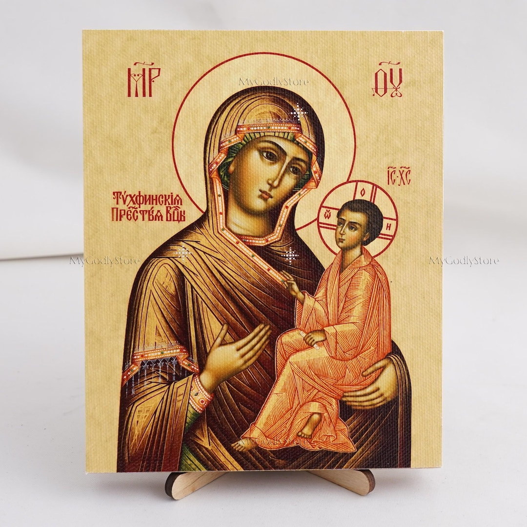 TIKHVIN Icon of the MOTHER of GOD, Icon on Canvas, Handmade Orthodox ...