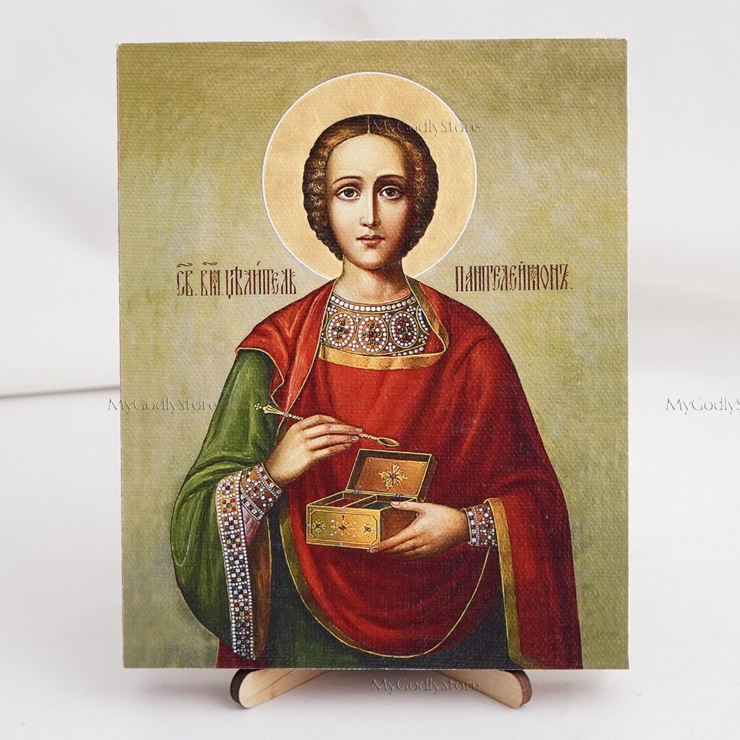 Icon of SAINT PANTELEIMON, Icon on Canvas, Handmade Orthodox Icons of ...