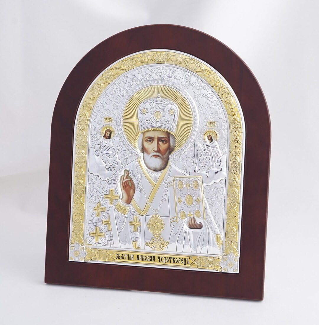 Icon of SAINT NICHOLAS, Greek Icons, Silver Handmade Orthodox Icon of ...