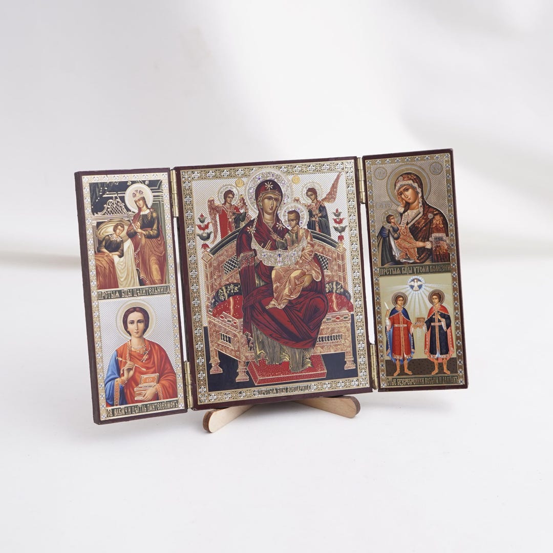 Triptych Orthodox Icon, the Most HOLY THEOTOKOS PANTANASSA Icon, Handmade Orthodox Icon of ...