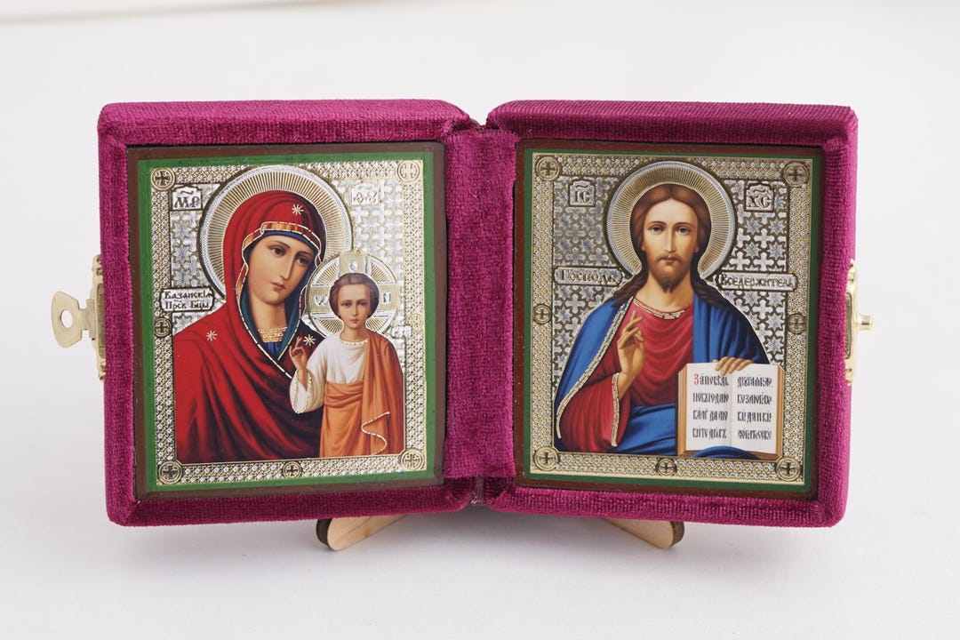 Diptych Icon of Kazan MOTHER of GOD and Jesus CHRIST, Handmade Icons of ...