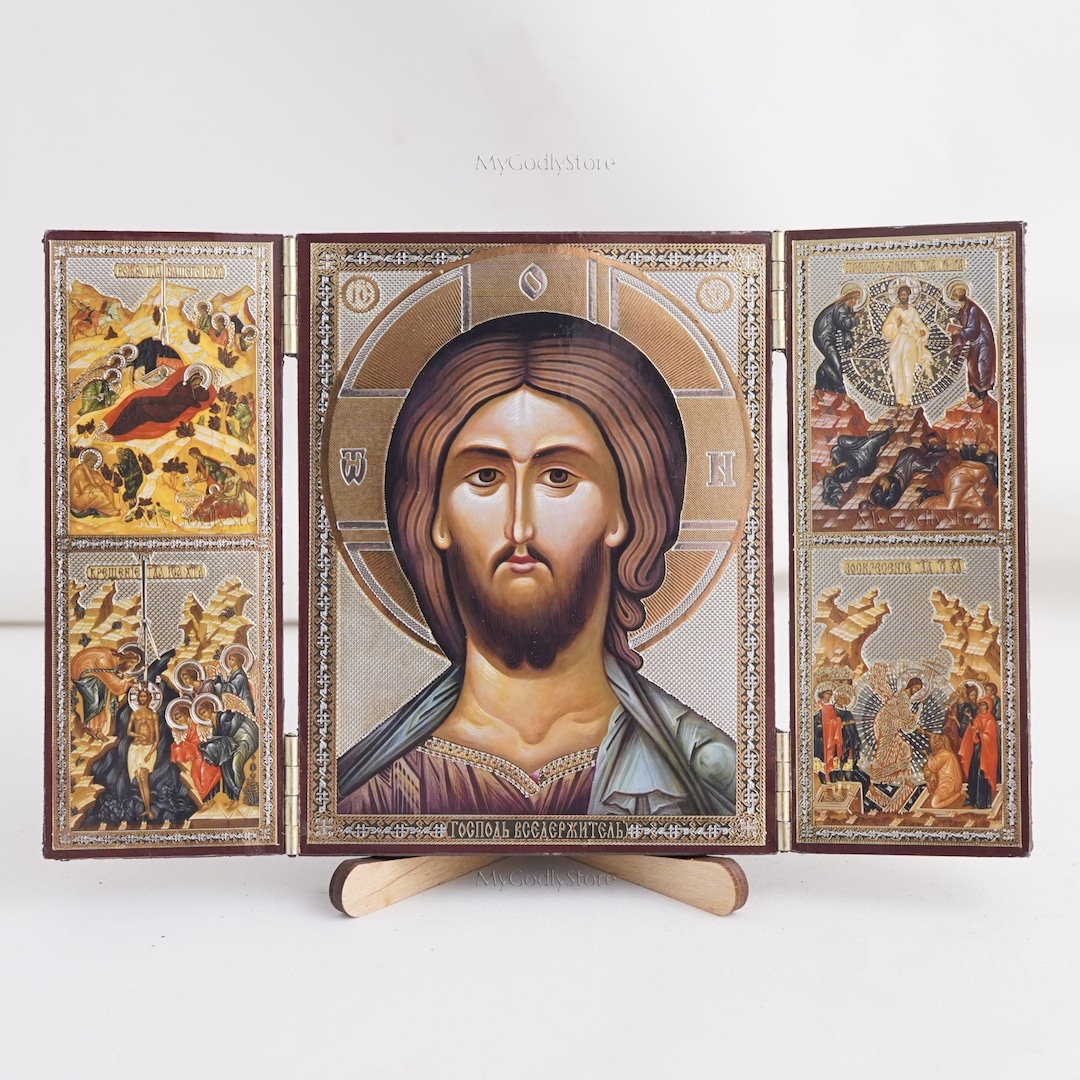 Triptych Orthodox Icons, CHRIST THE SAVIOR Icon, Handmade Orthodox Icon of Jesus Christ ...