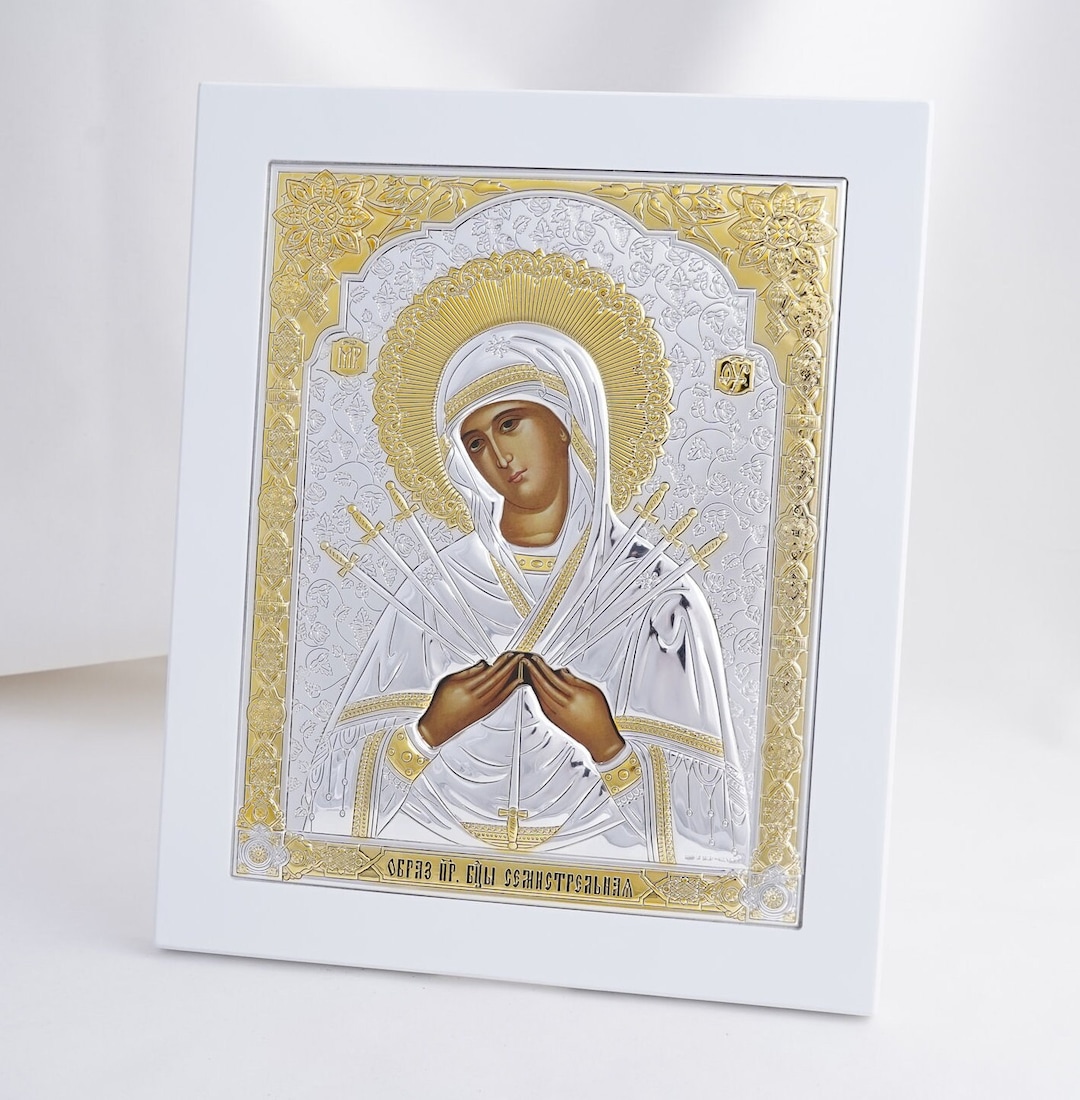 THEOTOKOS of the 7 SWORDS, Greek Icons, Silver Handmade Orthodox Icon ...