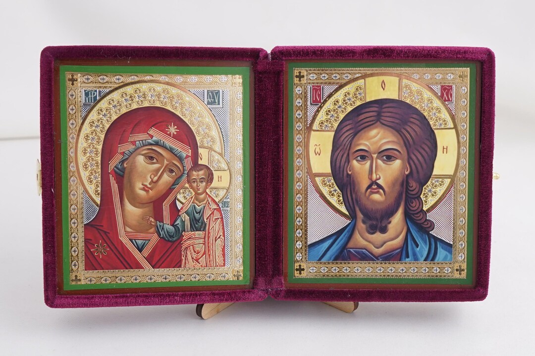 Diptych Icon of Kazan MOTHER of GOD and Jesus CHRIST, Handmade Icons of ...