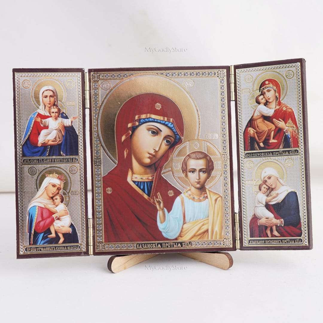 Triptych Orthodox Icons, Icon of KAZAN MOTHER of GOD, Handmade Orthodox Icon of Theotokos of ...