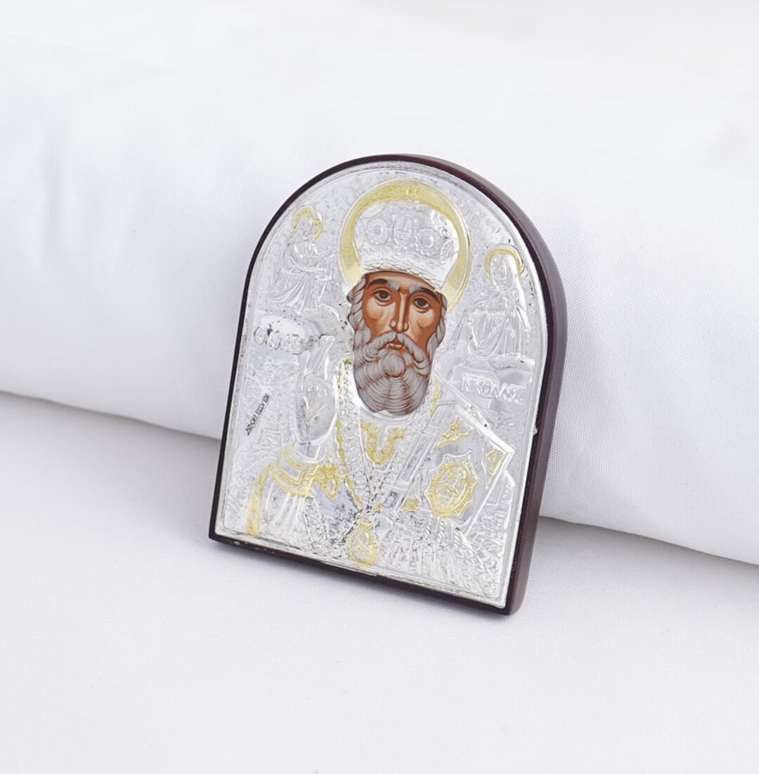 Icon of SAINT NICHOLAS, Greek Icons, Silver Handmade Orthodox Icon of ...