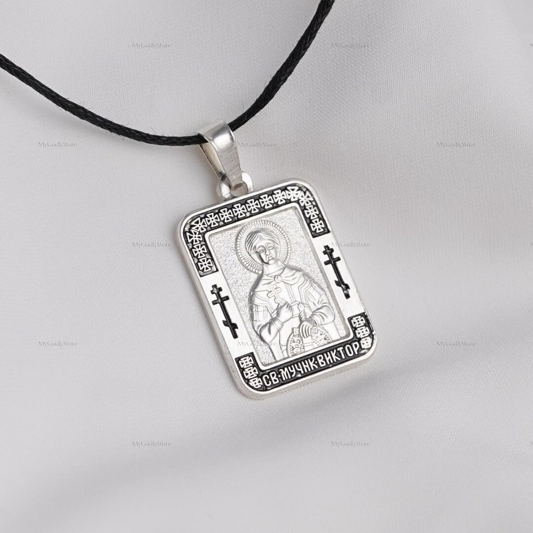 SAINT VICTOR Orthodox Icon Pendant Necklace, Men Jewellery, Religious ...