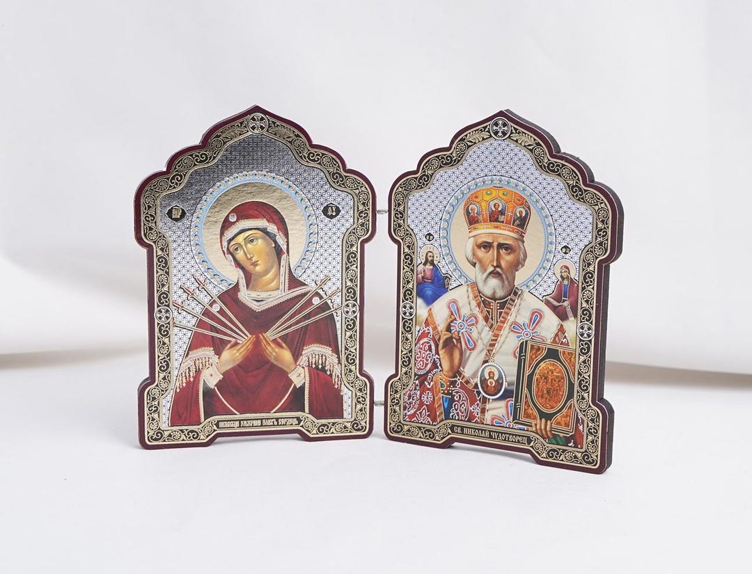 Diptych Orthodox Icon, HOLY Virgin MARY and Saint NICHOLAS Orthodox ...