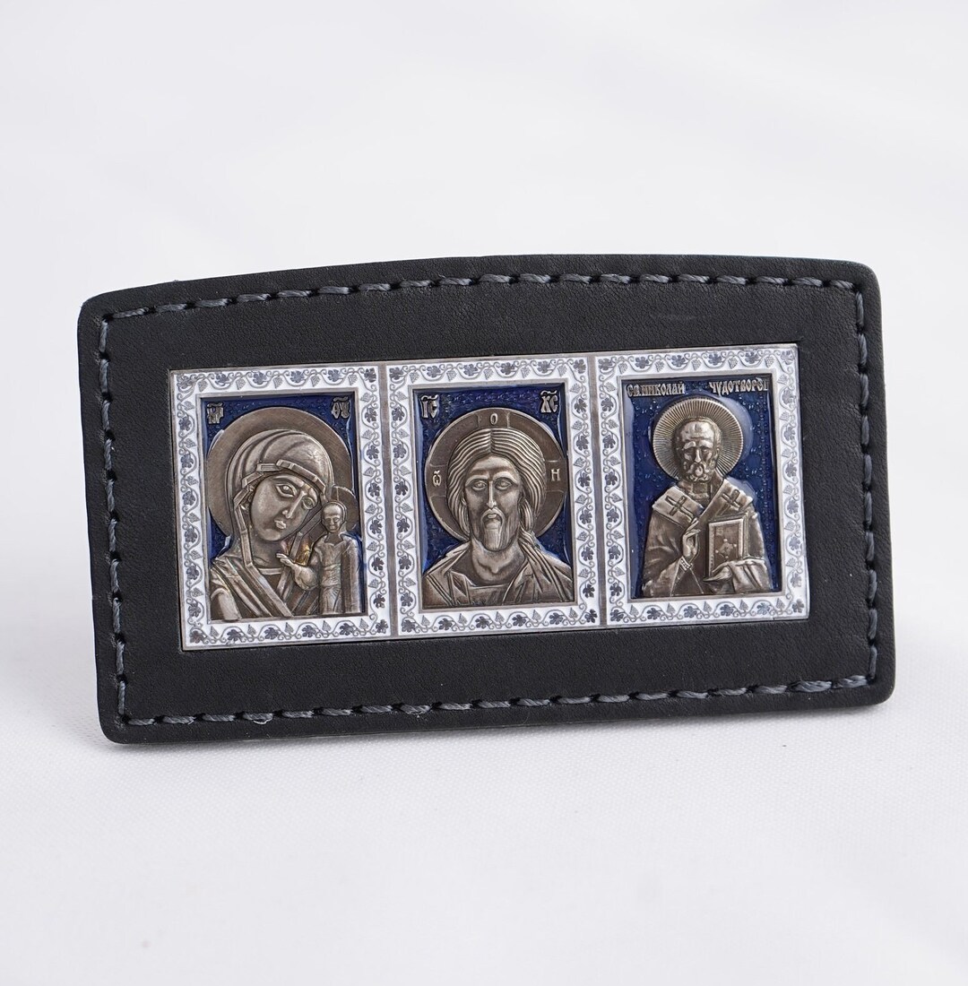 Leather Icon Triptych "jesus Christ", Icon for Car, Leather Handmade ...