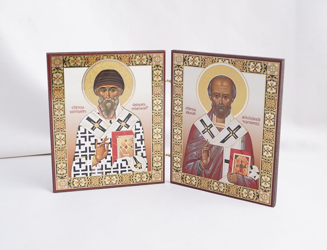 Diptych Orthodox Icon, SAINT SPYRIDON and Saint NICHOLAS Orthodox Icon ...